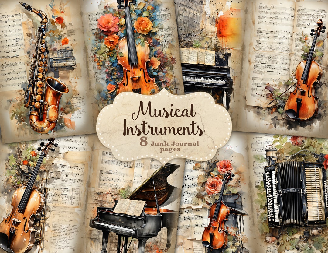 Musical Instruments Printable Paper: Vintage Music Notes, Ephemera ...