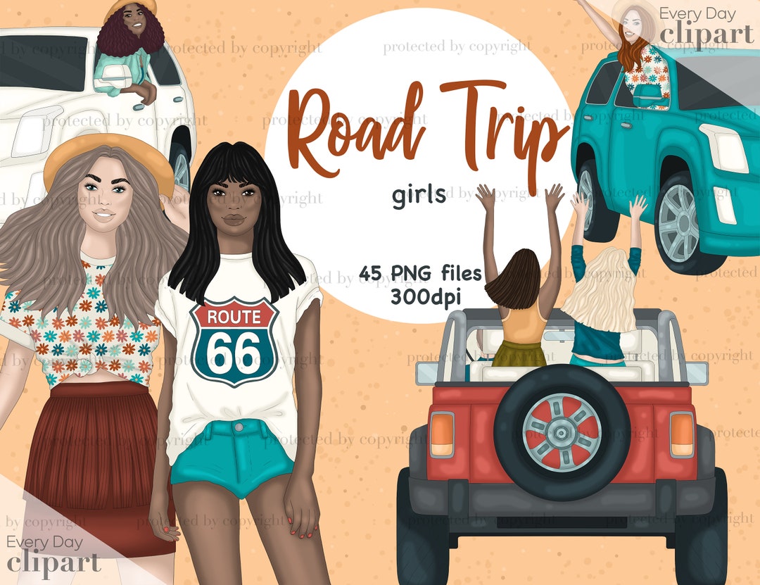 Road Trip Clip Art, Road Trip Girl Clipart for Planner Stickers ...