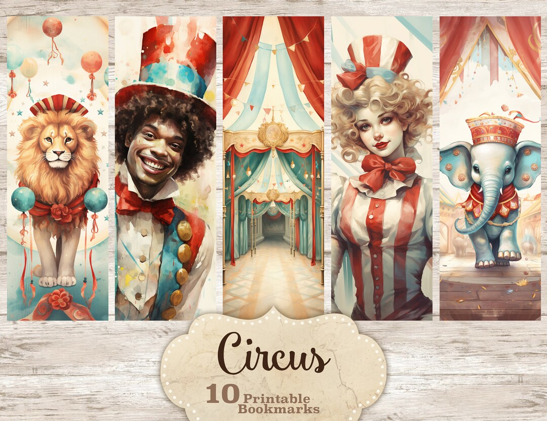 Circus Bookmarks Printable, Printable Bookmarks Set, Print and Cut ...