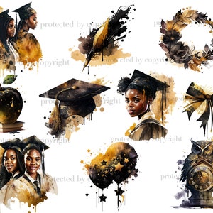 Graduation Clipart, Grad Black Girl Clipart, School Graphics, Grad ...