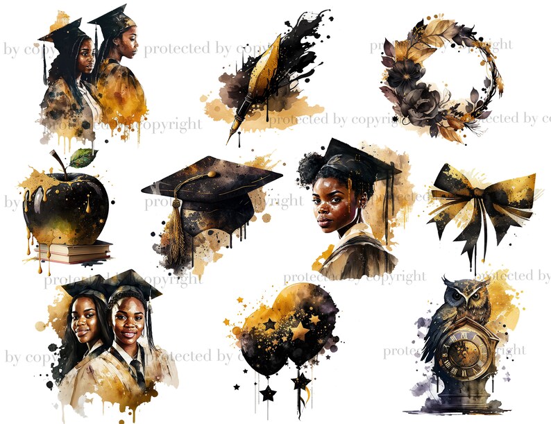 Graduation Clipart Grad Black Girl Clipart School Graphics - Etsy