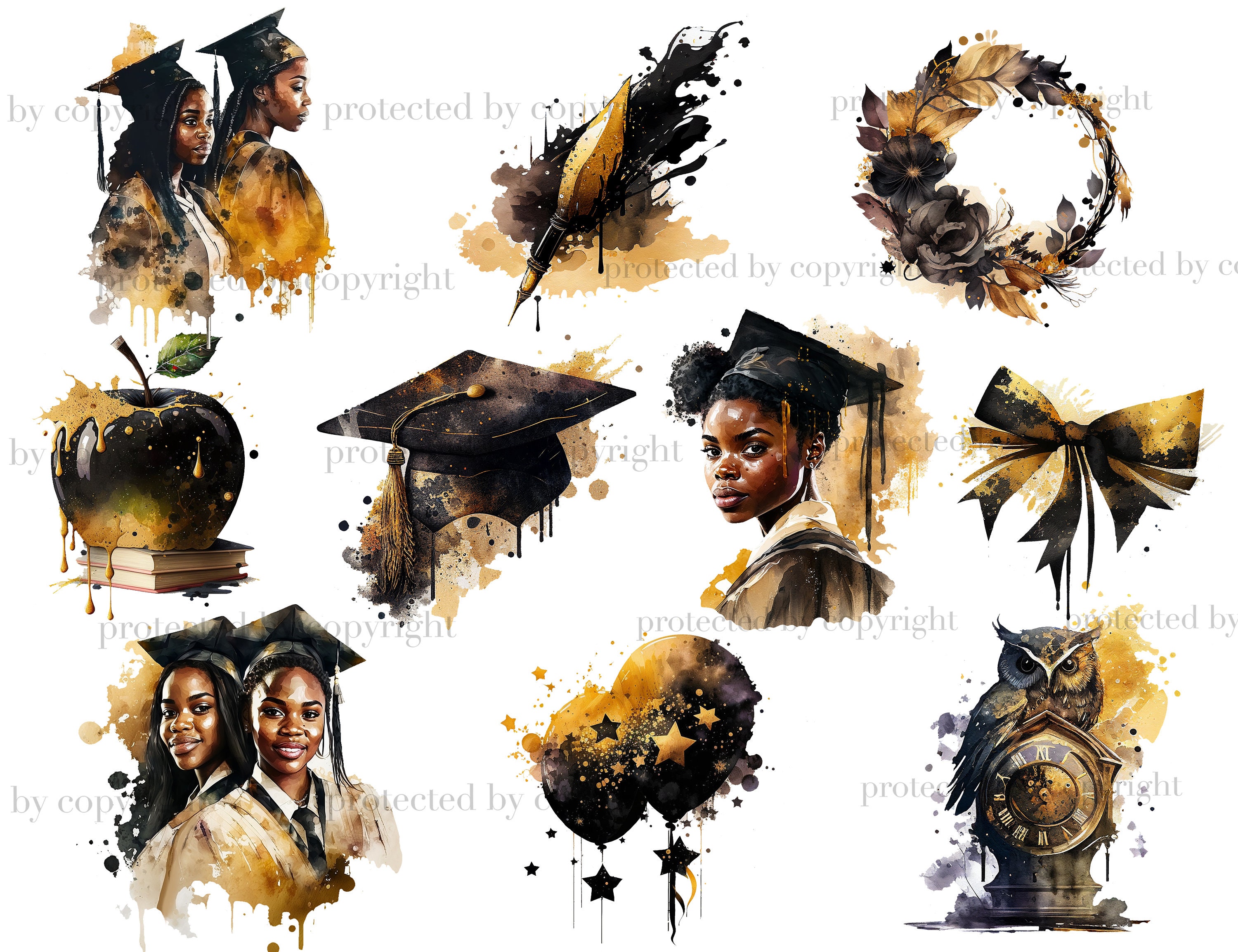 Graduation Clipart Grad Black Girl Clipart School Graphics - Etsy
