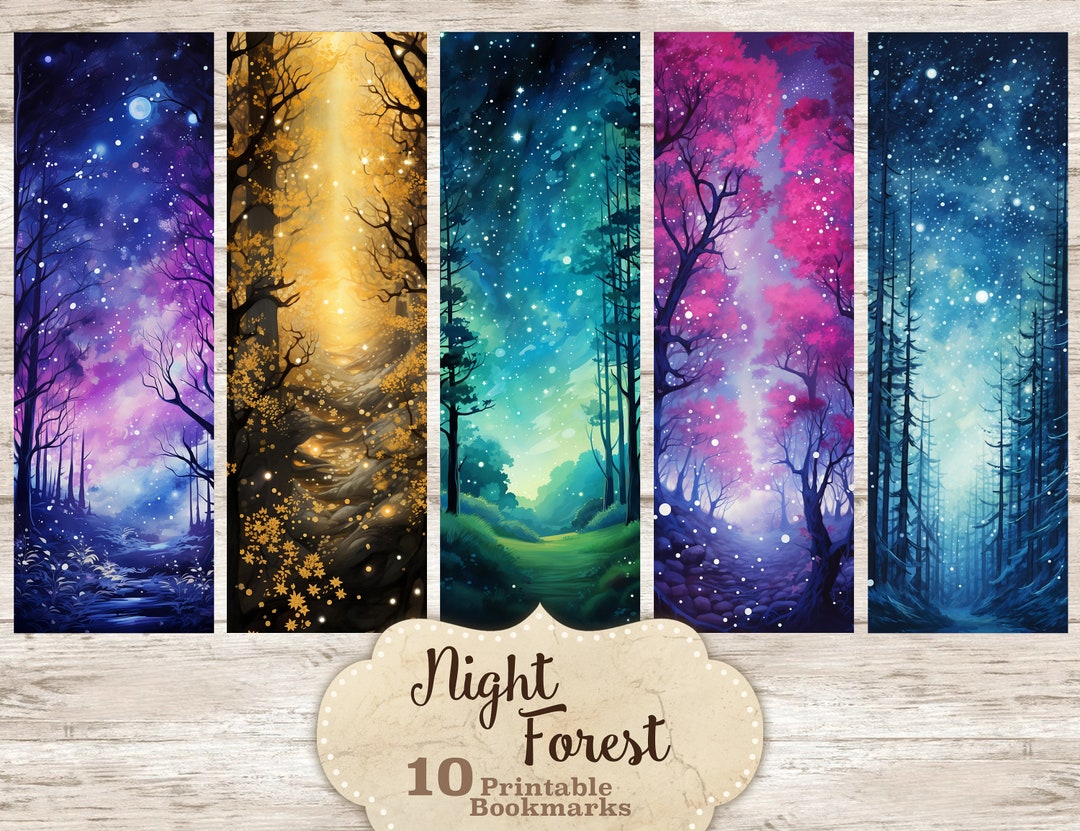 Night Forest Bookmarks, Printable Bookmarks for Women, Print and Cut ...
