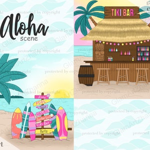 Hawaii Island Beach Clipart, Summer Beach Graphics, Luau Party Clipart ...