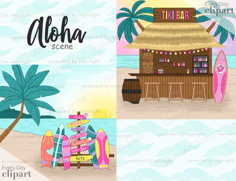 Hawaii Island Beach Clipart Summer Beach Graphics Luau Party - Etsy