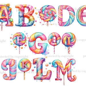 Watercolor Lollipop Alphabet Clipart: Rainbow Candy Letters (PNG Files ...