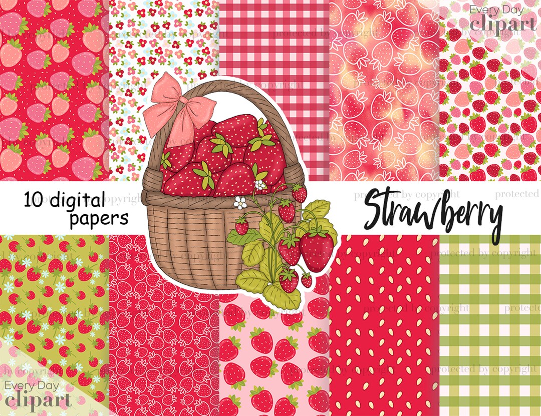 Strawberry Digital Paper, Strawberry Digital Pattern, Seamless Pattern ...