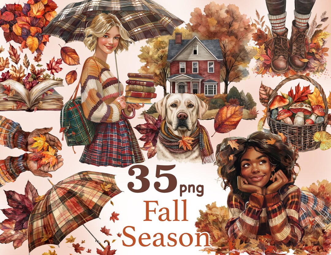 Fall Season Clip Art, Autumn Leaves Clipart, Girl With Autumn Leaves ...