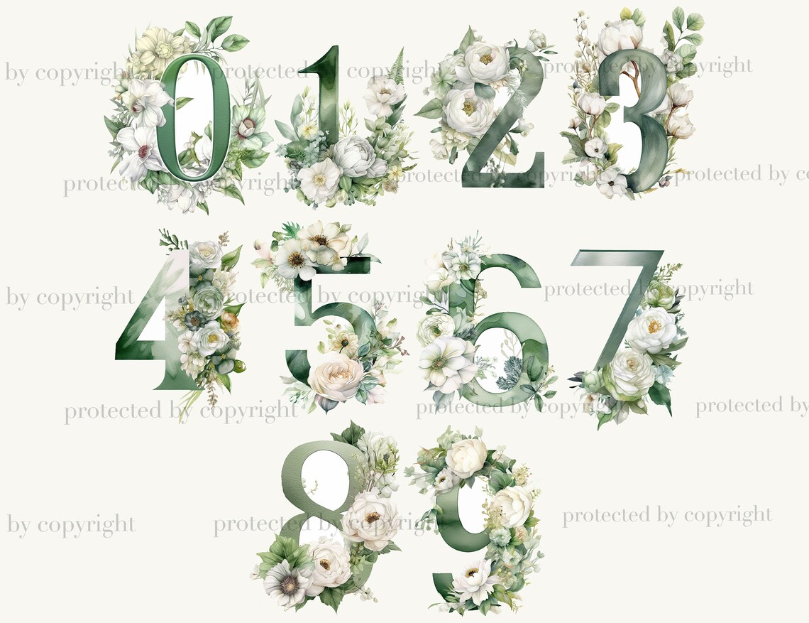 Greenery Alphabet Lettering and Numbers Clipart Watercolor - Etsy