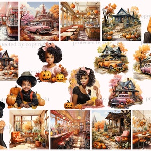 Retro Halloween Clipart, Halloween Clipart Bundle, Pin up Black Woman ...