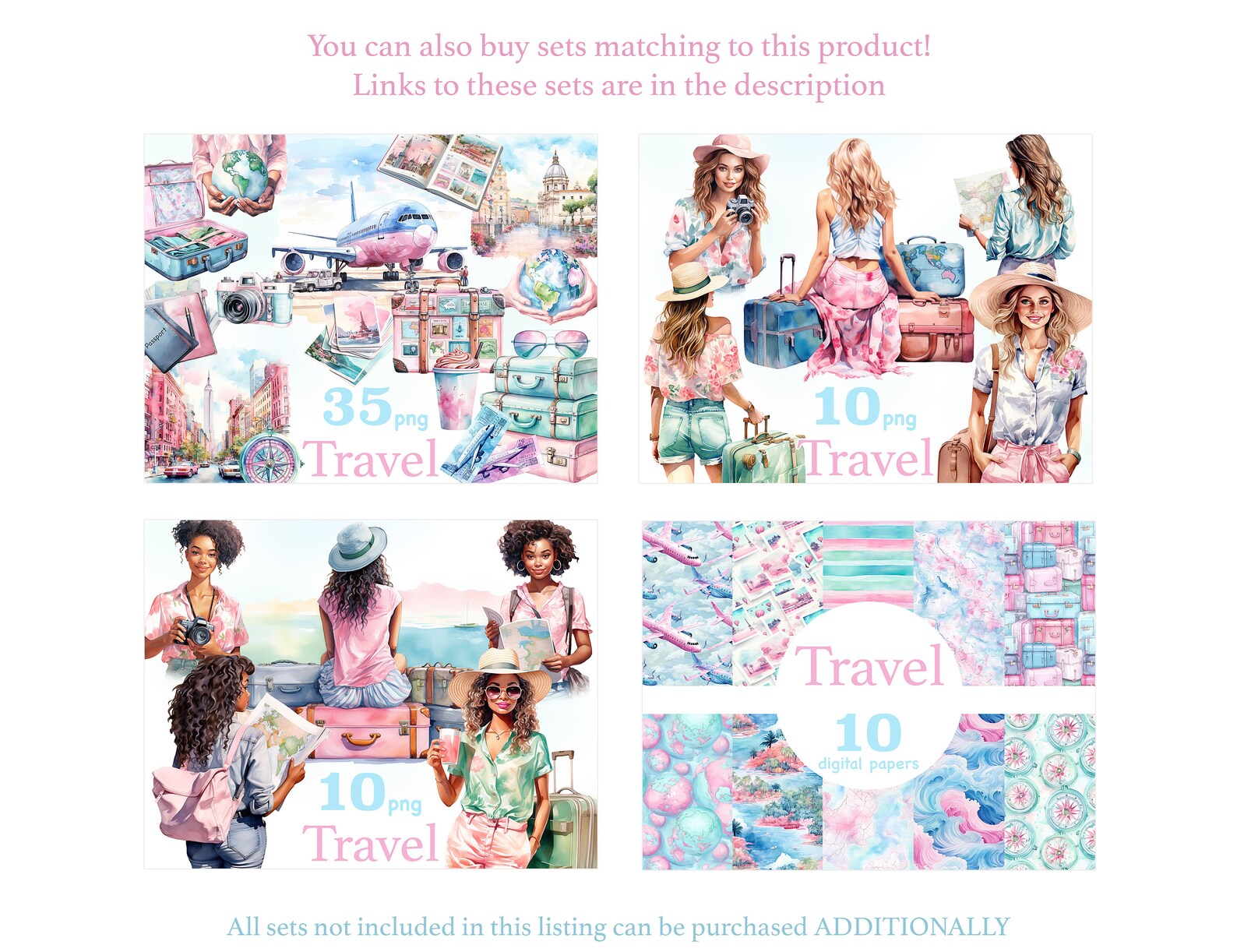 Travel Watercolor Clipart: Summer Vacation PNG (35 Files) - Etsy