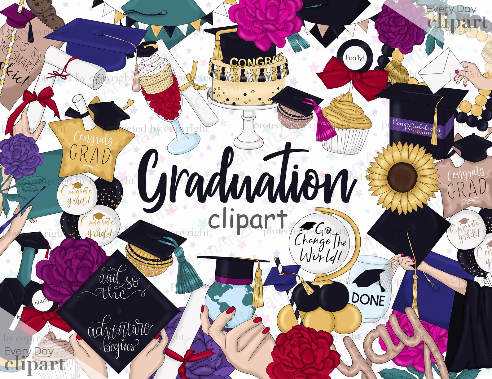 Graduation Clipart Cap and Gown Clipart School Graphics - Etsy