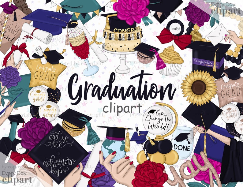 Graduation Clipart Cap and Gown Clipart School Graphics - Etsy