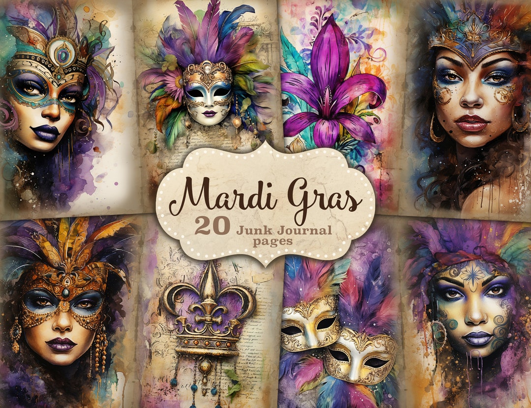 Mardy Gras Junk Journal Digital Paper, Printable Junk Journal Page ...