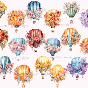 Floral Hot Air Balloons Clipart, Nursery Art, Card Making, Png File for ...