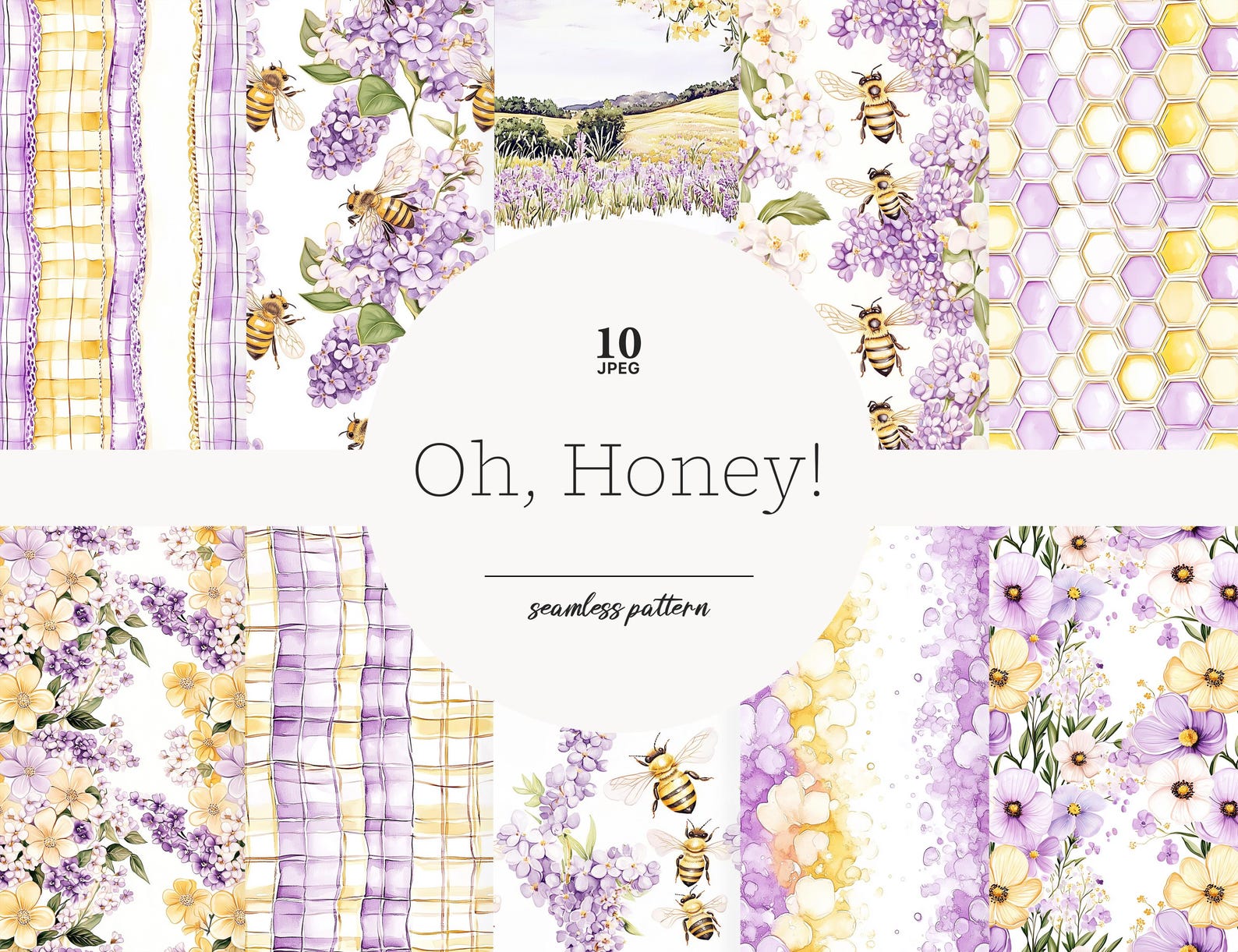 Honey Bee Digital Paper Lavender Papers Honeycomb Seamless Patterns ...