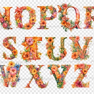 Alphabet Flowers Clipart, Floral Alphabet Lettering and Numbers Clipart ...