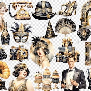 1920s Party Png, Retro Wedding Invitation Clipart, Flapper Girl Clipart ...