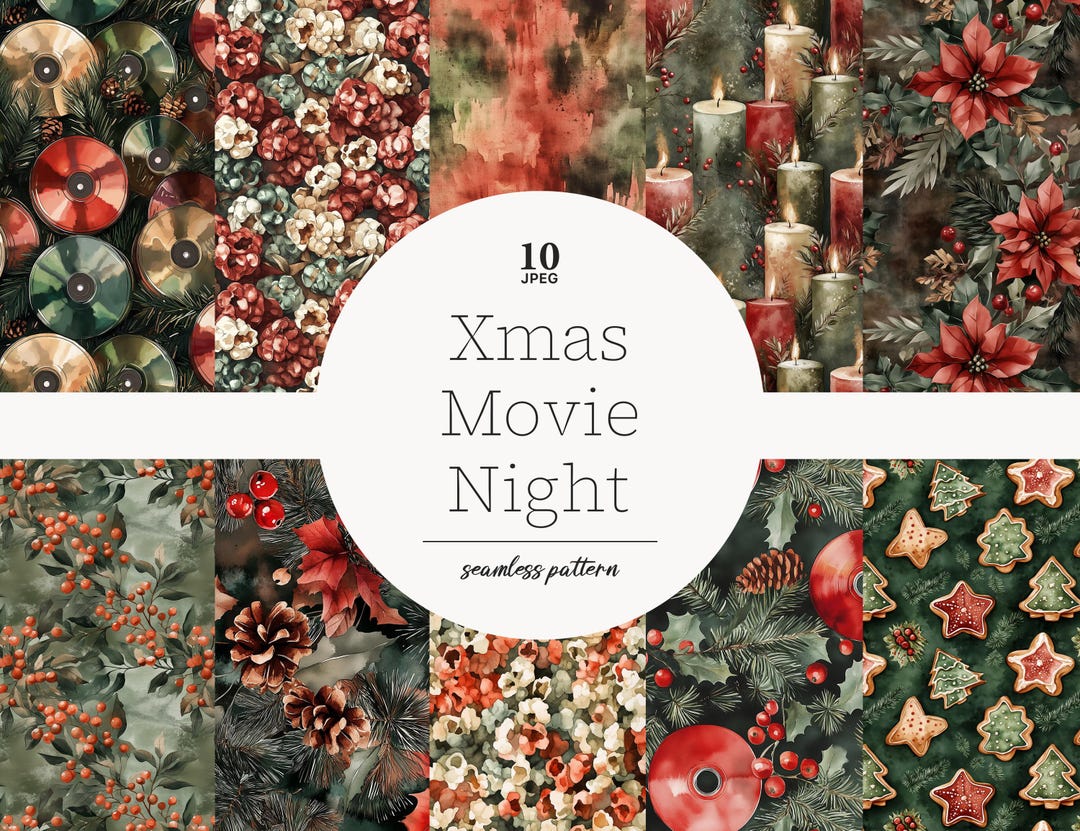 Christmas Movie Night Paper, Christmas Digital Paper, Christmas ...