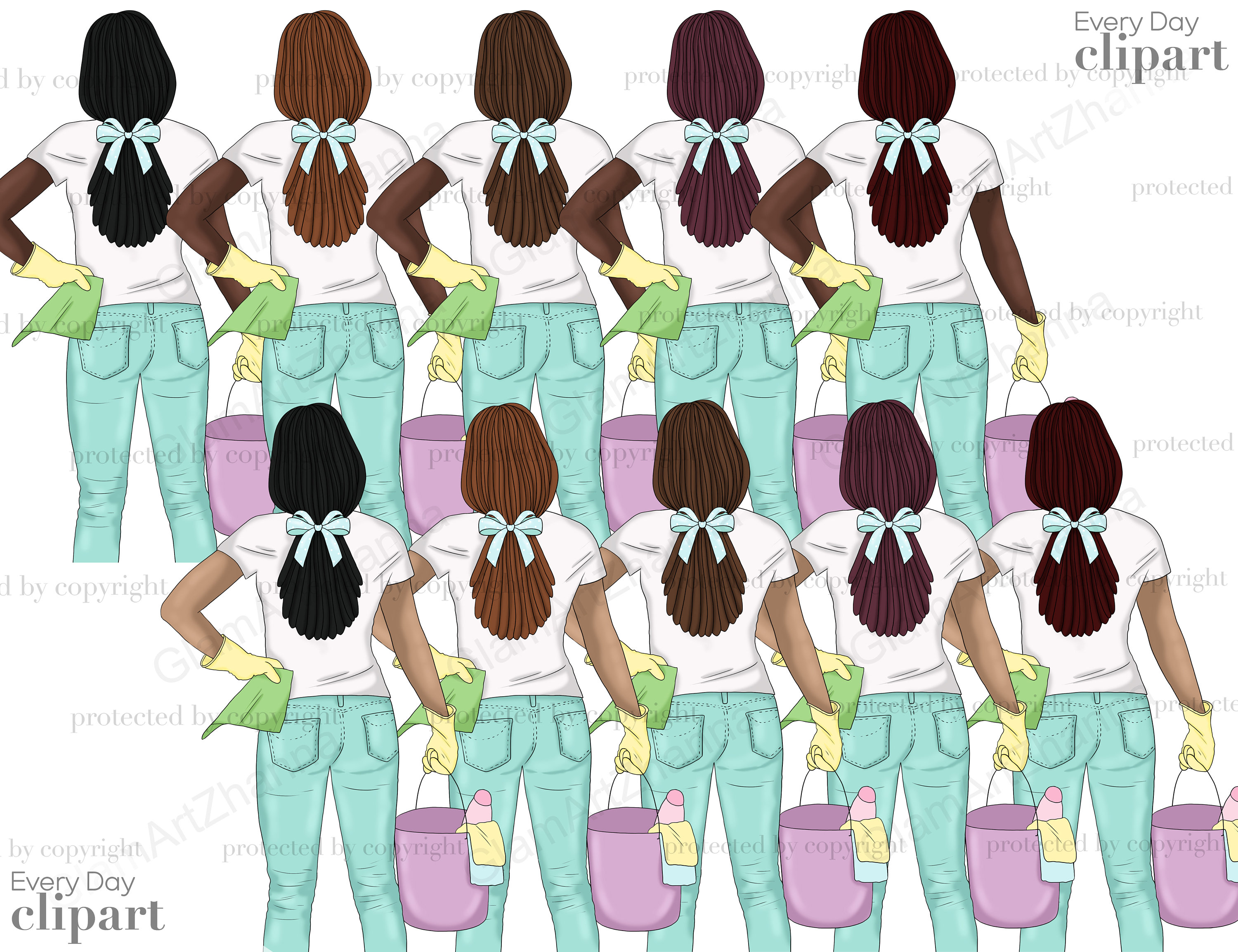 Cleaning Girl Clipart Pack for Scrapbook Cleaning Woman Clip - Etsy