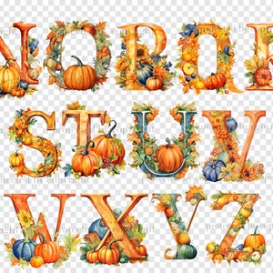 Pumpkin Alphabet Letters Clipart Png, Watercolor Floral Clip Art ...