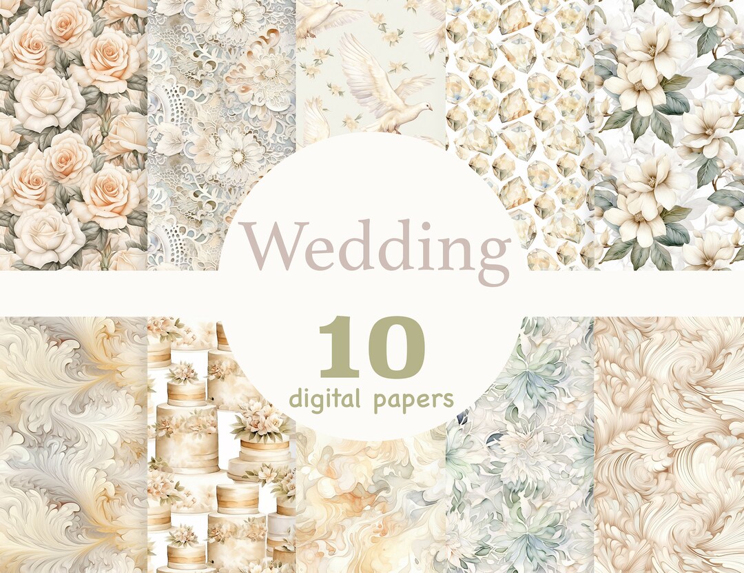 Watercolor Wedding Digital Paper Pack, Wedding Digital Pattern Seamless ...