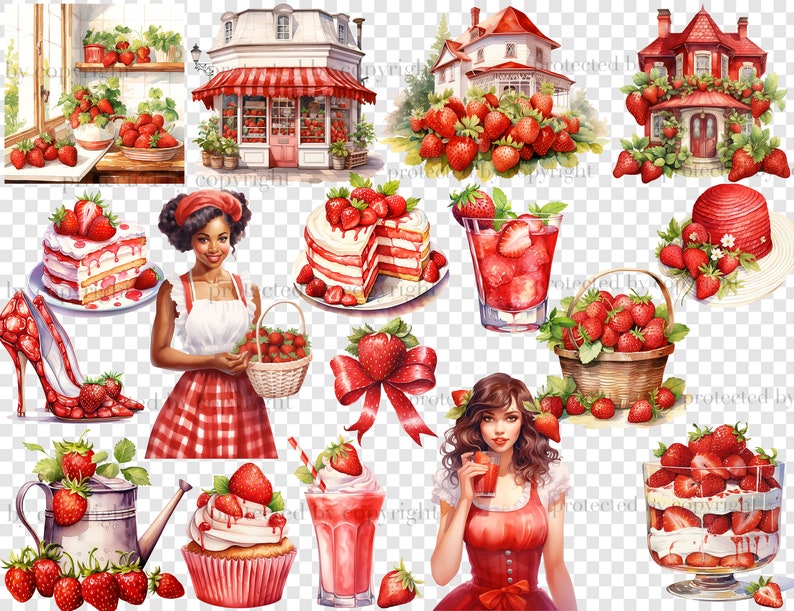 Strawberry Clip Art: Girl With Strawberries PNG (35 Files) (digital ...