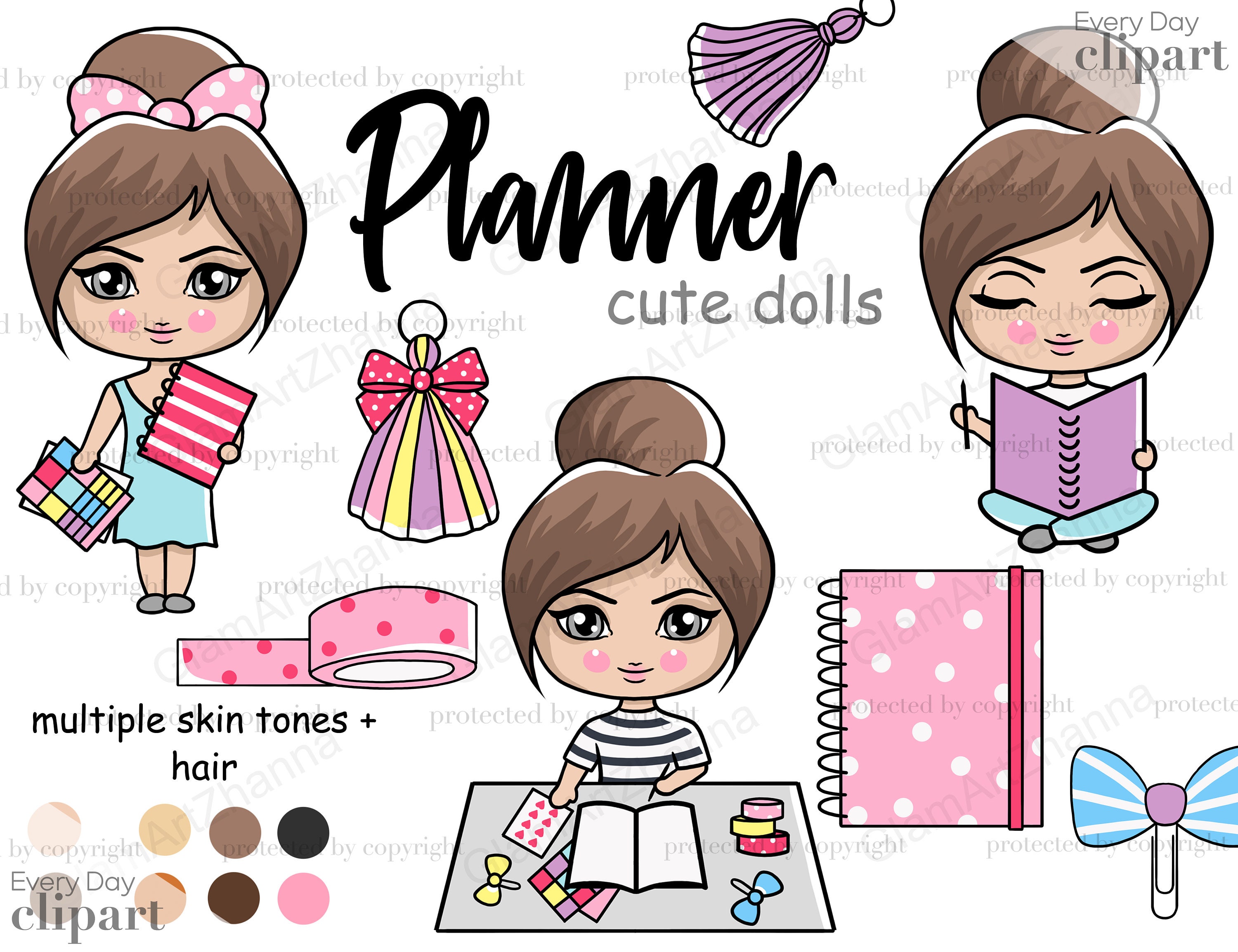 Planner Functional Girl Clipart Craft Girl Clipart Kawaii - Etsy