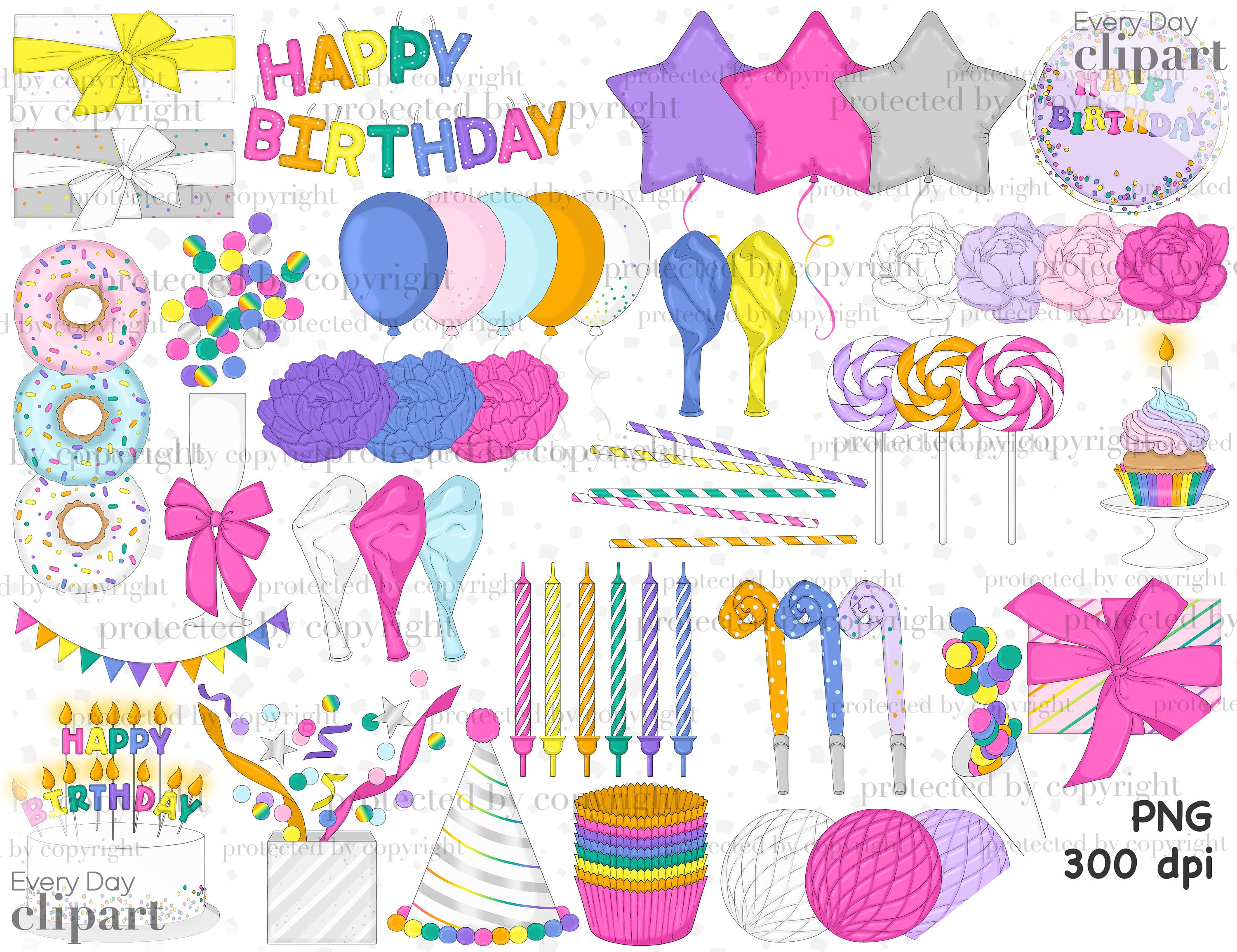 Happy Birthday Clipart Celebration Clipart Girl Birthday - Etsy