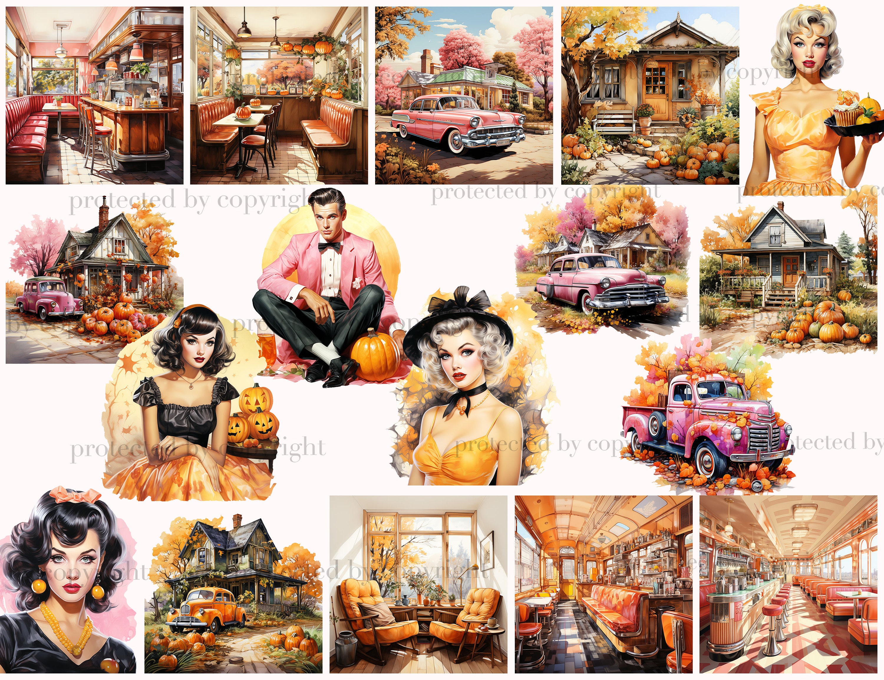 Watercolor Retro Halloween Clipart Halloween Clipart - Etsy