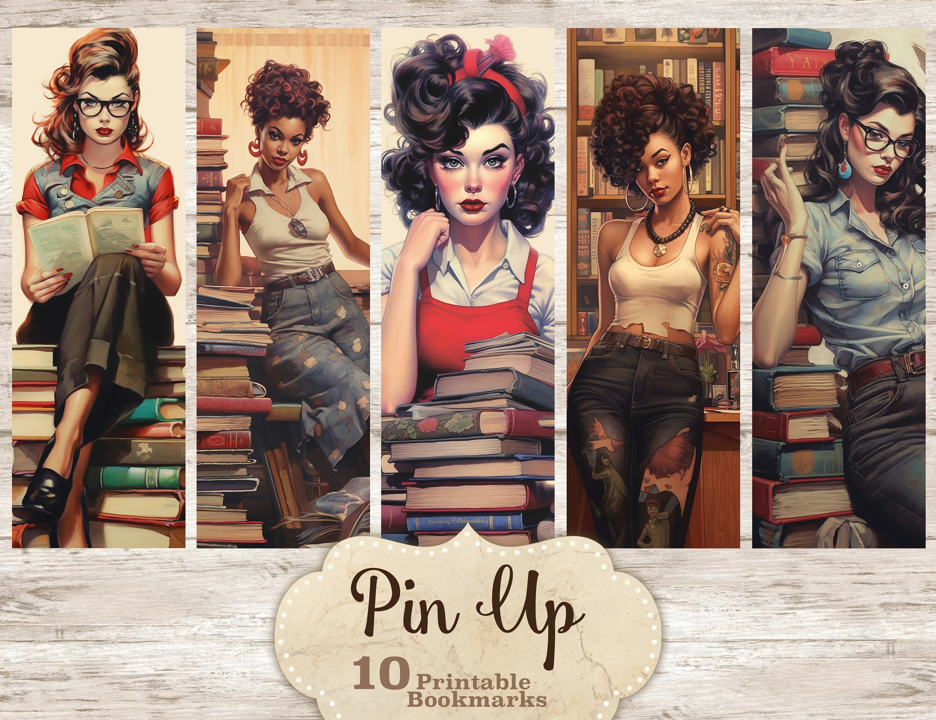 Pin up Printable Bookmarks Print and Cut Bookmark Set - Etsy