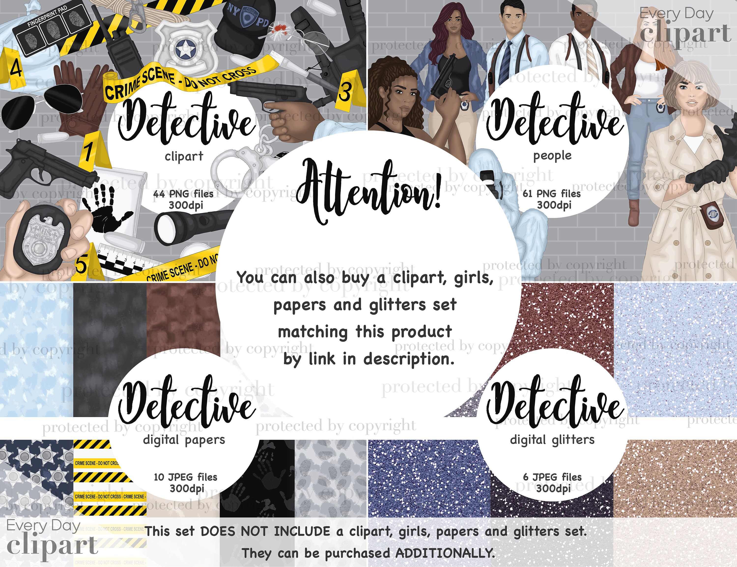 Detective Scene Clipart: Crime Evidence PNG Images (digital Download ...