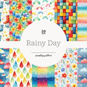 Rainy Day Digital Paper, Rainy Day Seamless Pattern, Spring Seamless ...