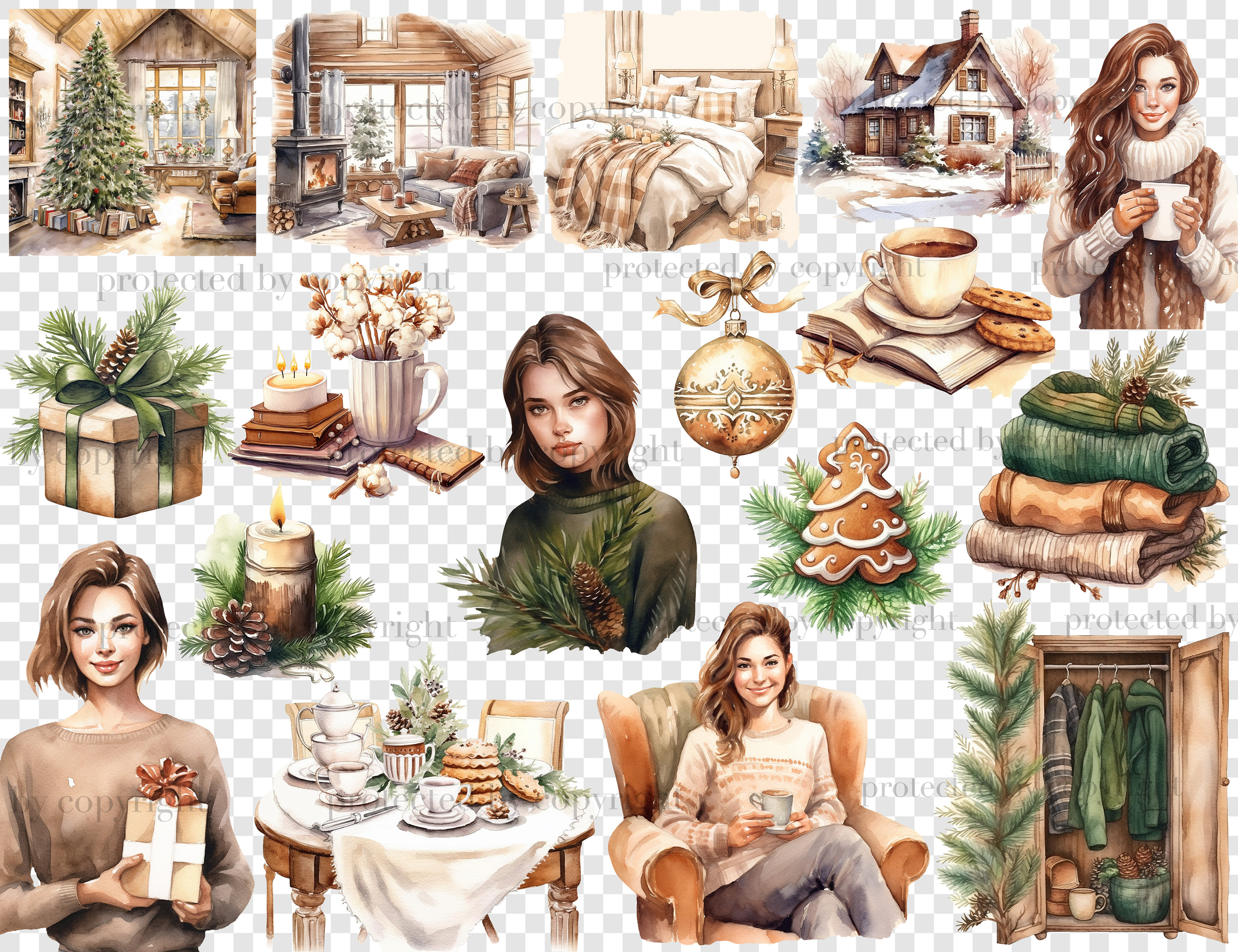 Cozy Winter Clipart Bundle: Reading Girl, Christmas Nooks (PNG) - Etsy ...