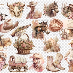Western Girl Clipart, Pastel Cowgirl Clipart, Scrapbook, Junk Journal ...