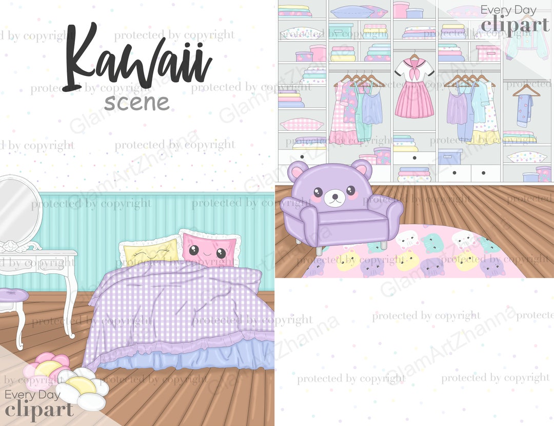 Kawaii Clipart, Kawaii Scenes Clipart, Kawaii Background for Planner ...