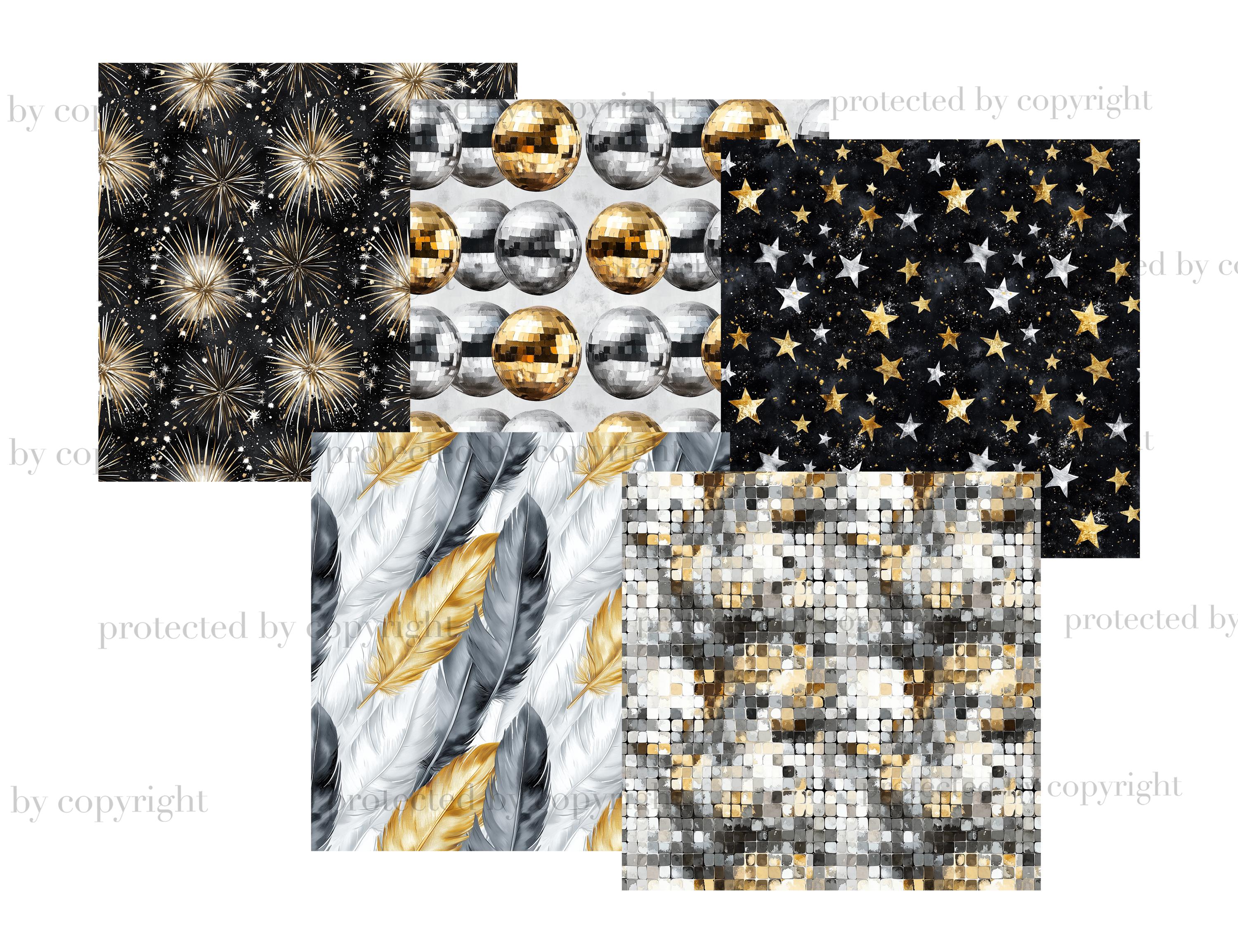 Black and Gold New Year's Eve Seamless Patterns (digital Download) - Etsy
