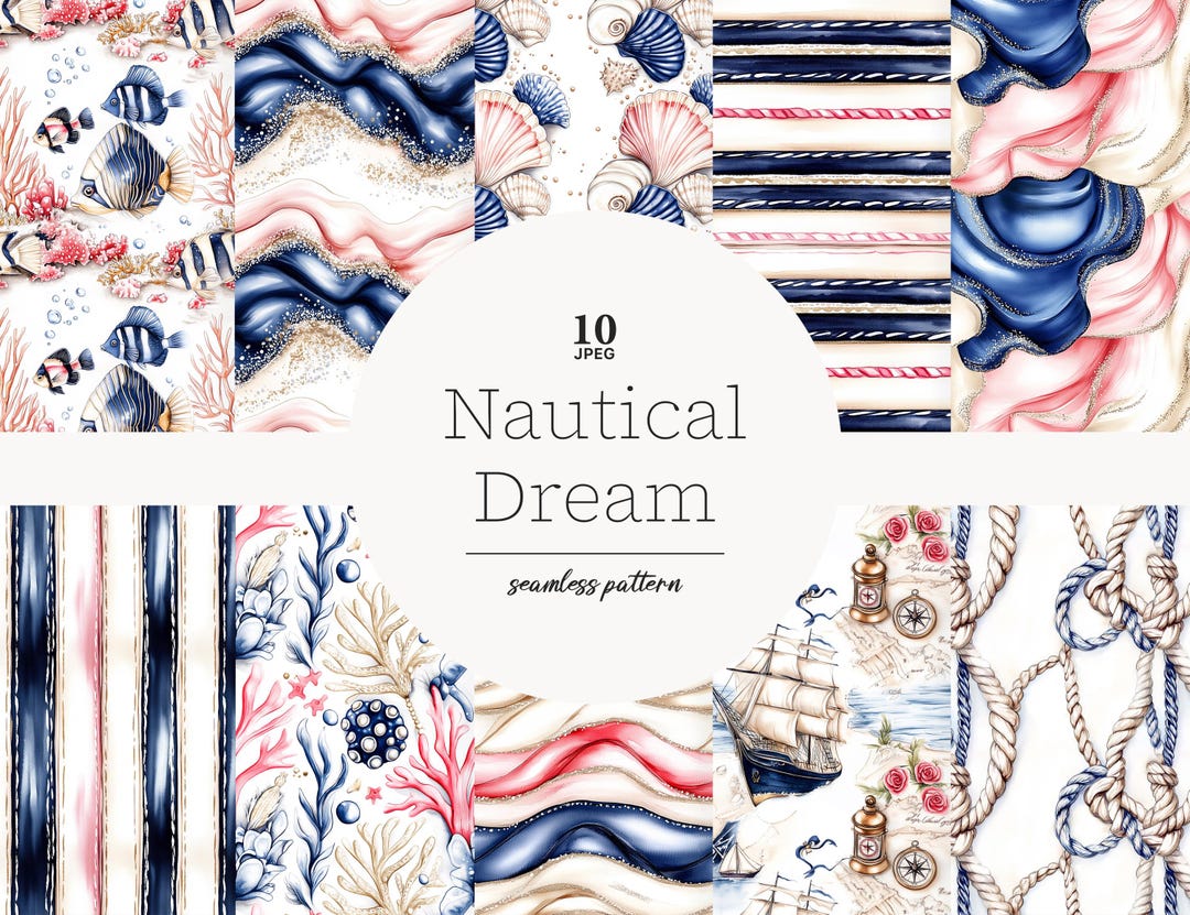 Nautical Digital Paper, Navy Anchor Seamless Patterns (digital Download ...
