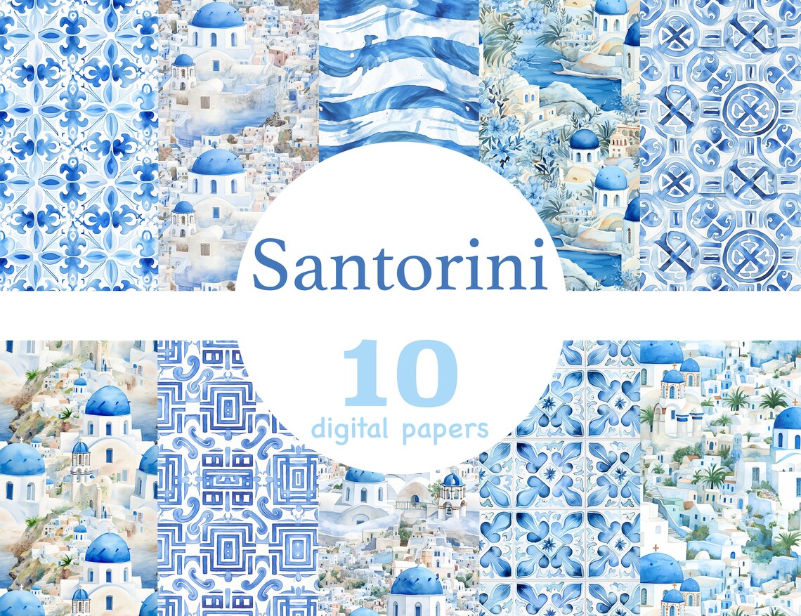 Santorini Digital Paper: Greece Seamless Pattern (10 JPEG Files) - Etsy