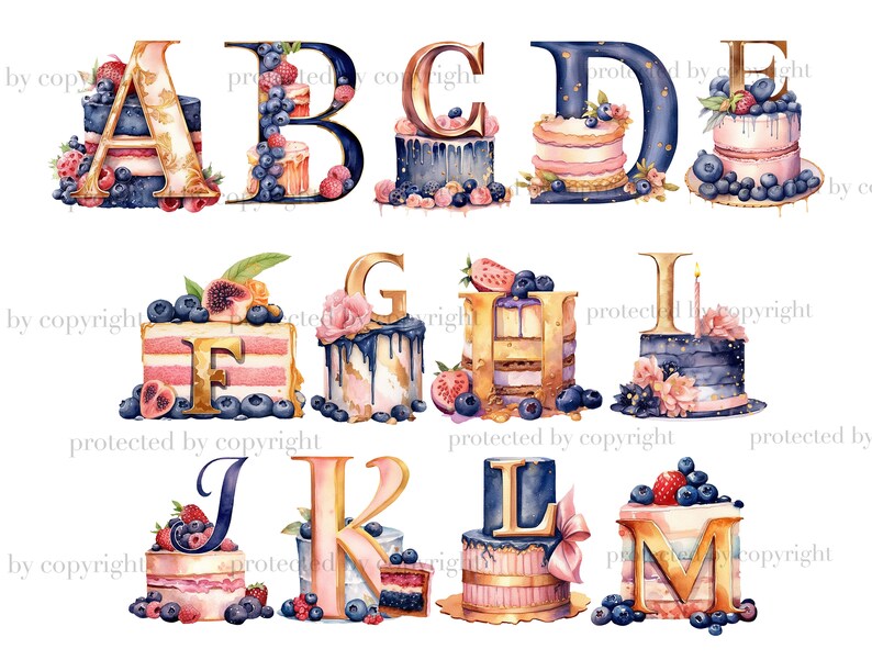 Birthday Cake Alphabet Invitation Birthday Clipart - Etsy