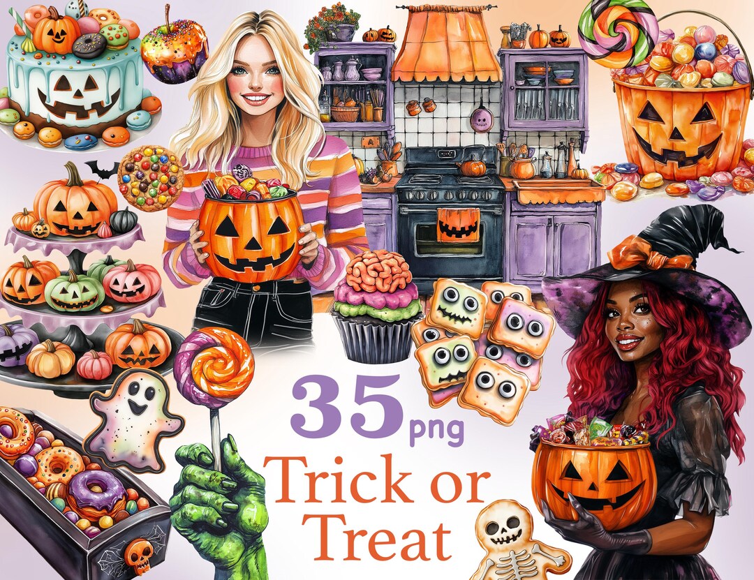 Trick or Treat Clipart, Bright Halloween Clipart, Halloween Treats ...