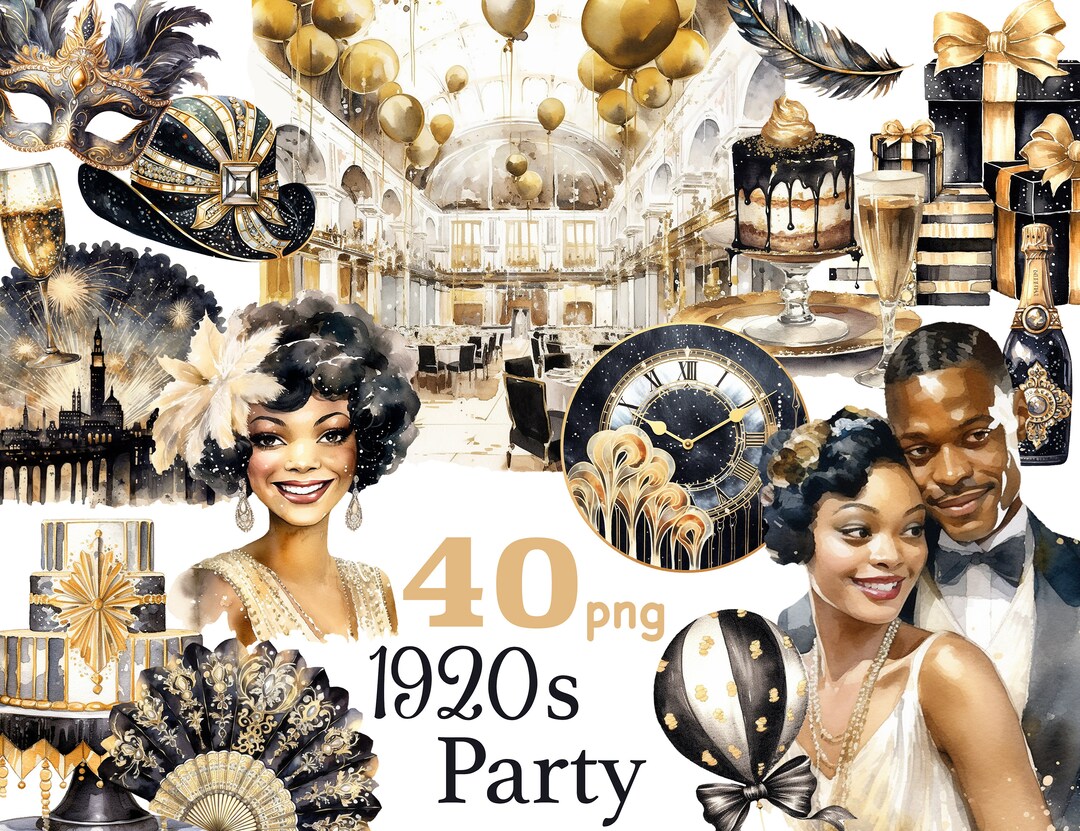 1920s Party Png, Art Deco Wedding Invitation Clipart, Black Flapper ...