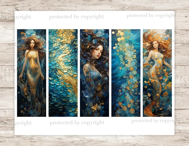 Watercolor Mermaid Bookmarks: Printable Bookmark Set (digital Download ...