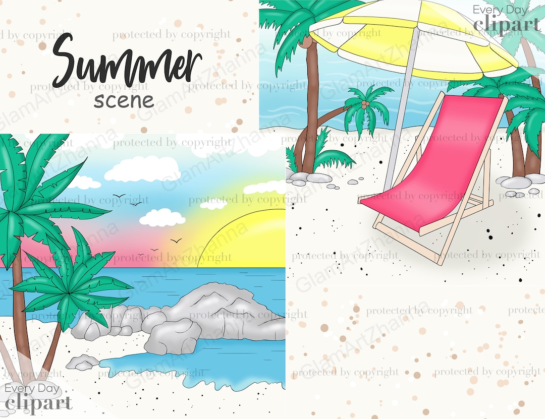 Beach Digital Scenes Clipart Summer Scene Creator Clipart for - Etsy