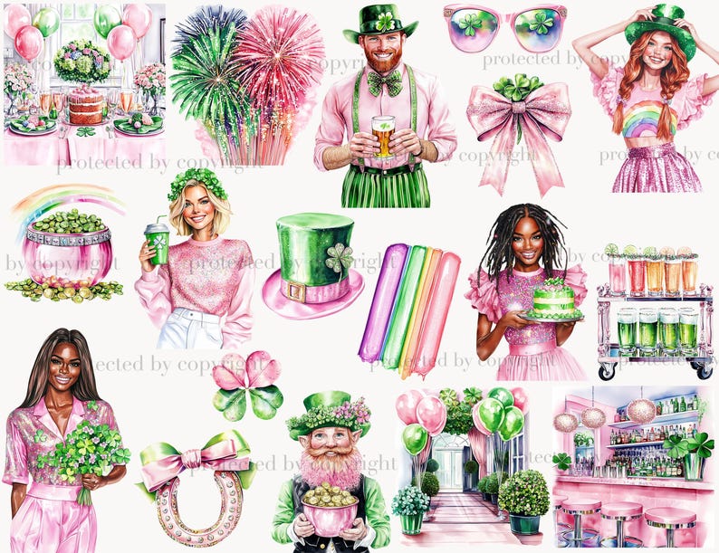 Pink St. Patrick's Day Clipart: Girly PNG Graphics (digital Download ...