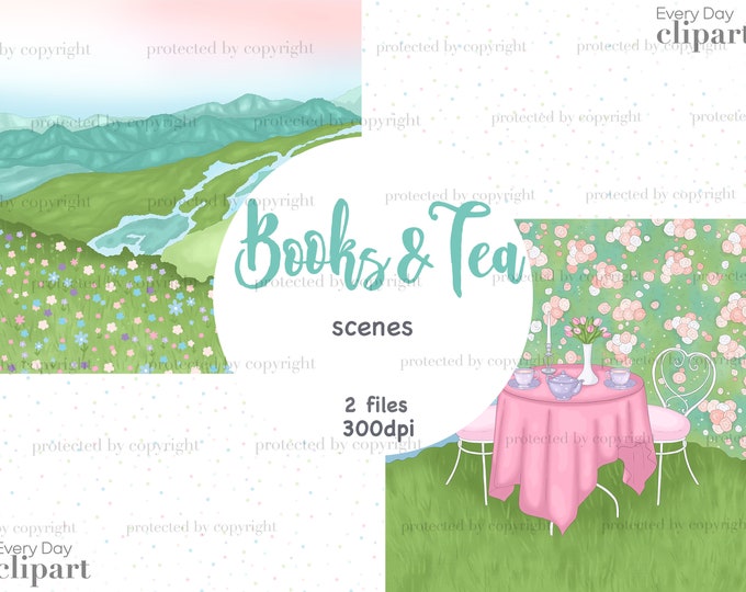 Cottagecore Bookish Clipart Set, Cozy Garden Tea Books PNG, Cute ...