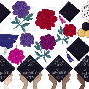 Graduation Clipart, Cap and Gown Clipart, School Graphics, Grad Party ...