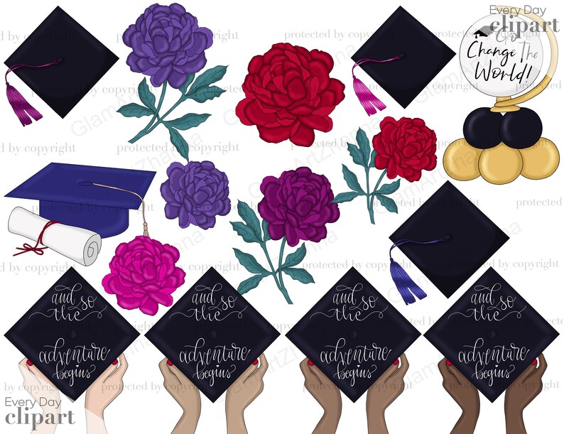 Graduation Clipart Cap and Gown Clipart School Graphics - Etsy