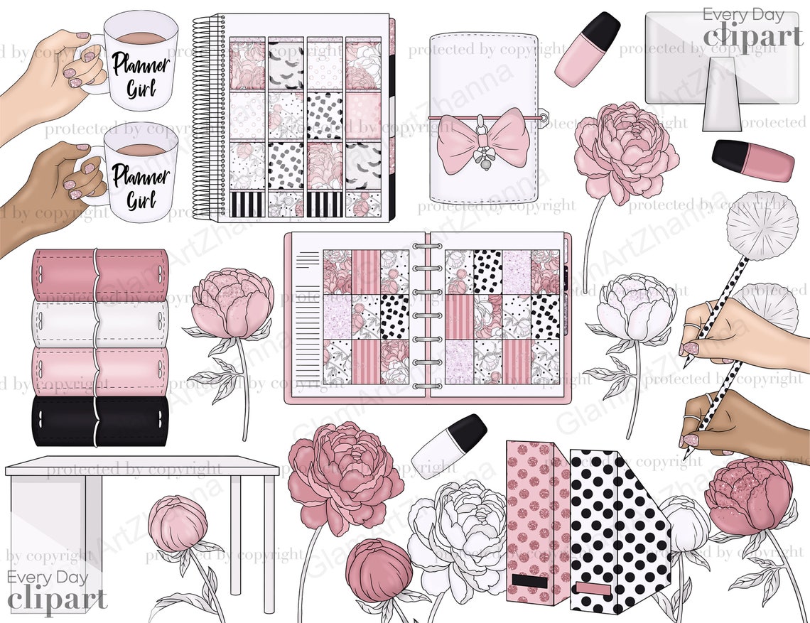 Planner Girl Clipart Stationery Planner Graphics Office - Etsy