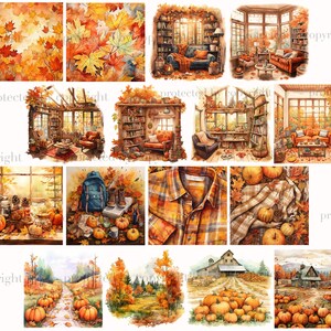 Autumn Scenes Clipart, Cozy Fall Clipart Set, Autumn Fall Farmhouse ...